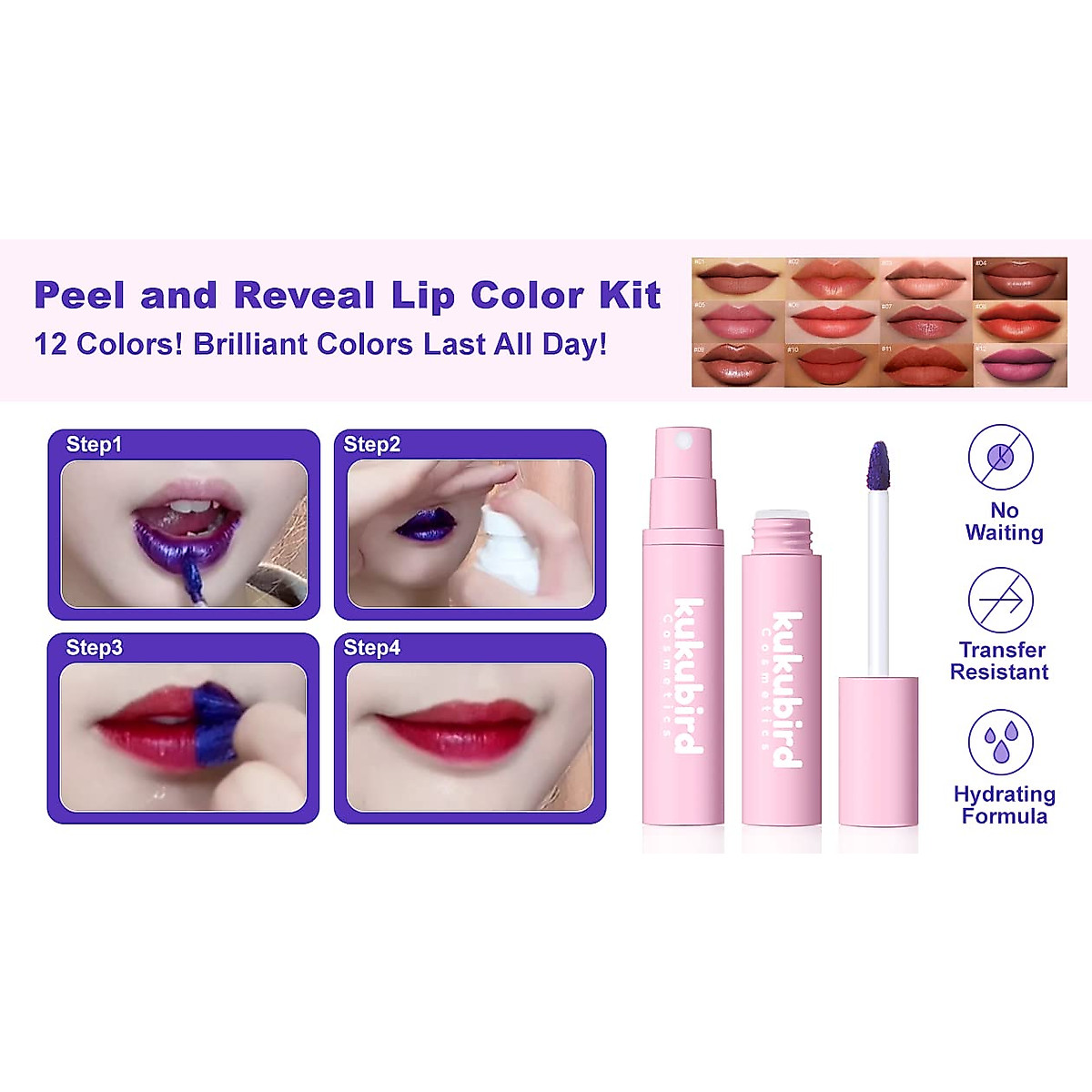 kukubird Peel & Reveal Long Lasting Natural Waterproof Smudge Proof Lip Tints (Icon)