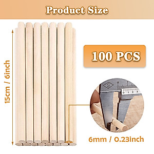 Wooden Dowel Rods, Unfinished Natural Wood Sticks 1/4 x 6 Inch Craft Dowel Rods for Crafts and DIYers 100pcs Hardwood Sticks Dowling Rods