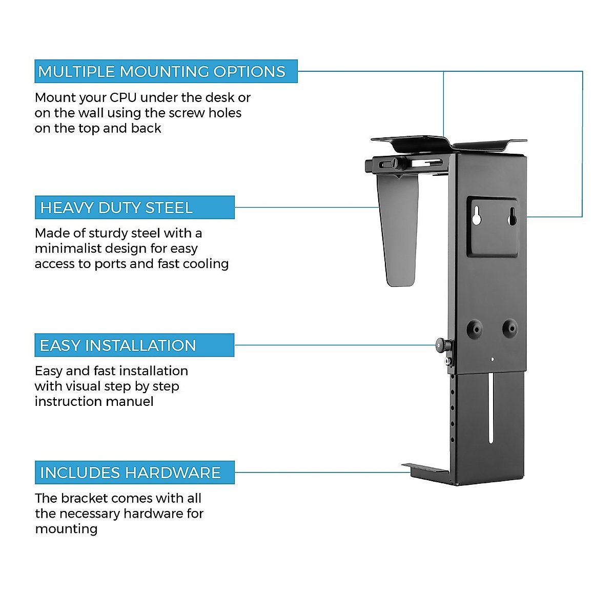 HumanCentric Adjustable Under Desk PC Mount and CPU Holder Wall Mount, PC Mount Under Desk Computer Mount That Fits Most PC or Computer Cases, PC Holder Under Desk Tower Mount, PC Under Desk Mount