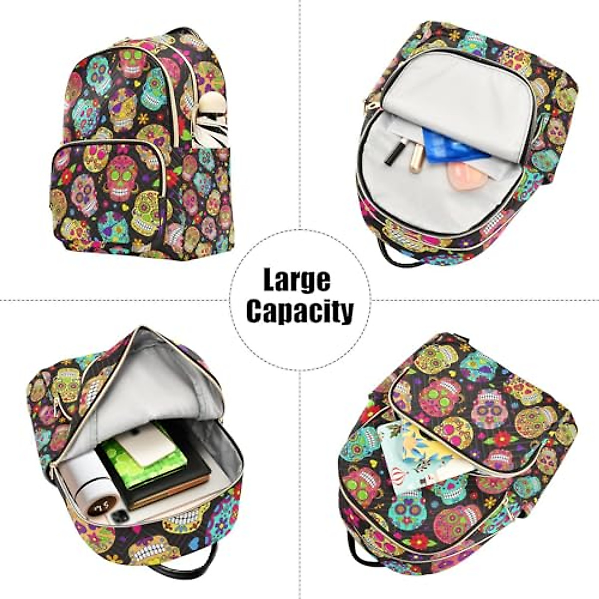 Yasala Halloween Women Backpack Sugar Skull Travel Bag Compact Daily Bag Diaper Bag
