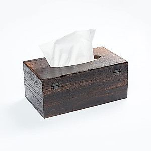 SINOBEST Rectangular Tissue Box Cover Decorative Wood Facial Tissue Holder with Hinged Lid Napkin Dispenser in Antique Style