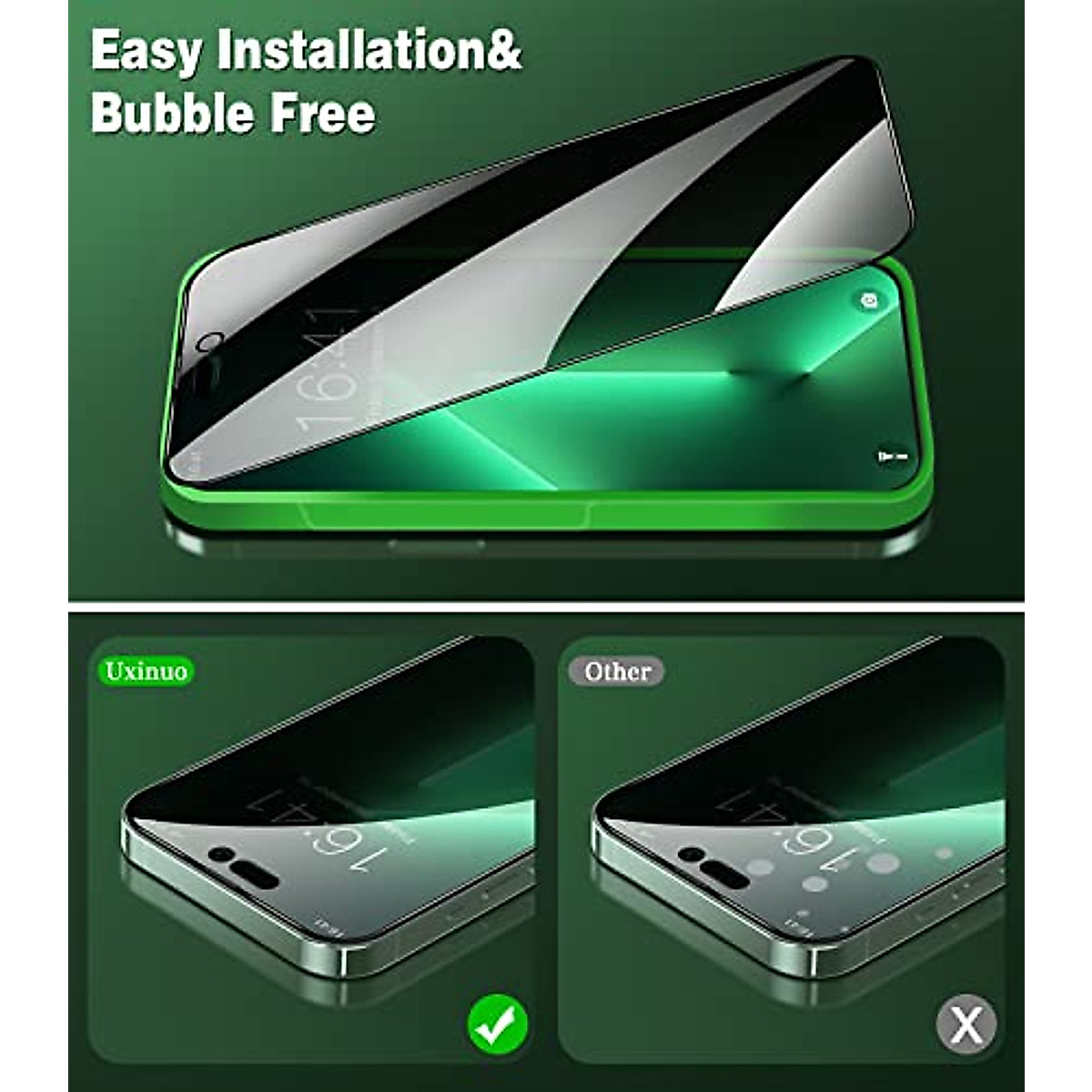 Uxinuo Privacy Screen Protector Compatible for iPhone 14 Pro Max 2022 [6.7 inch Display] 2 Pack Anti Spy Private Tempered Glass [Black]