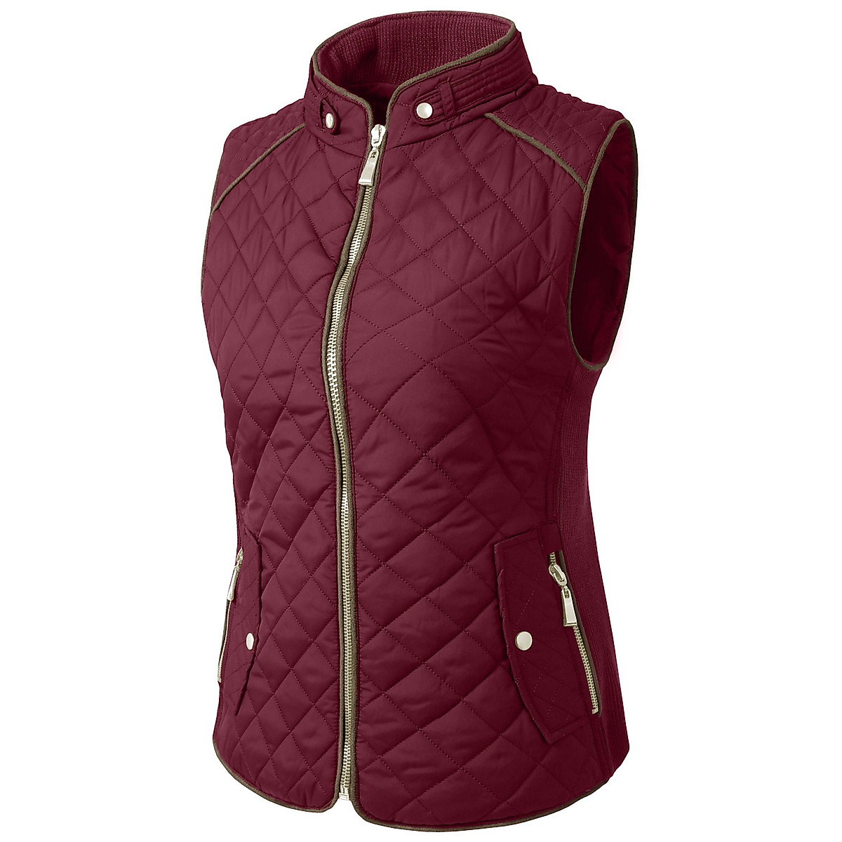 NE PEOPLE Women’s Quilted Vest – Lightweight Sleeveless Full Zip Up Casual Stand Collar Padding Gilet Jacket with Pockets NEWV40 Burgundy S