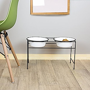 Platinum Pets Double Diner Feeder with Stainless Steel Dog Bowls, 6.25 cup/50 oz, Pearl White, Large