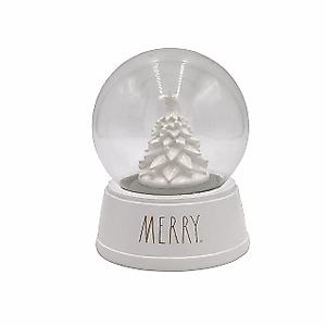 Rae Dunn Snow Globe - Christmas Snow Globes, Winter Holiday Decorations - Beautiful Clear Glass Snowglobe with Sturdy Base - Decorative Xmas Collectibles, Figurines, Merchandise, Souvenirs, Decor