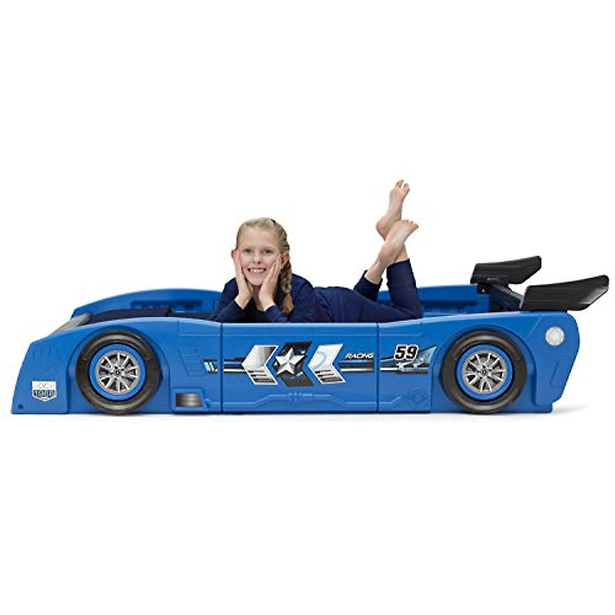 Delta Children Grand Prix Race Car Toddler & Twin Bed - Made in USA, Blue