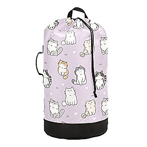 KEEPREAL Cute Cat Laundry Backpack Bag, Large Laundry Bag with Adjustable Straps, Portable Backpack Laundry Bag for College Dorm, Apartment, Laundromat