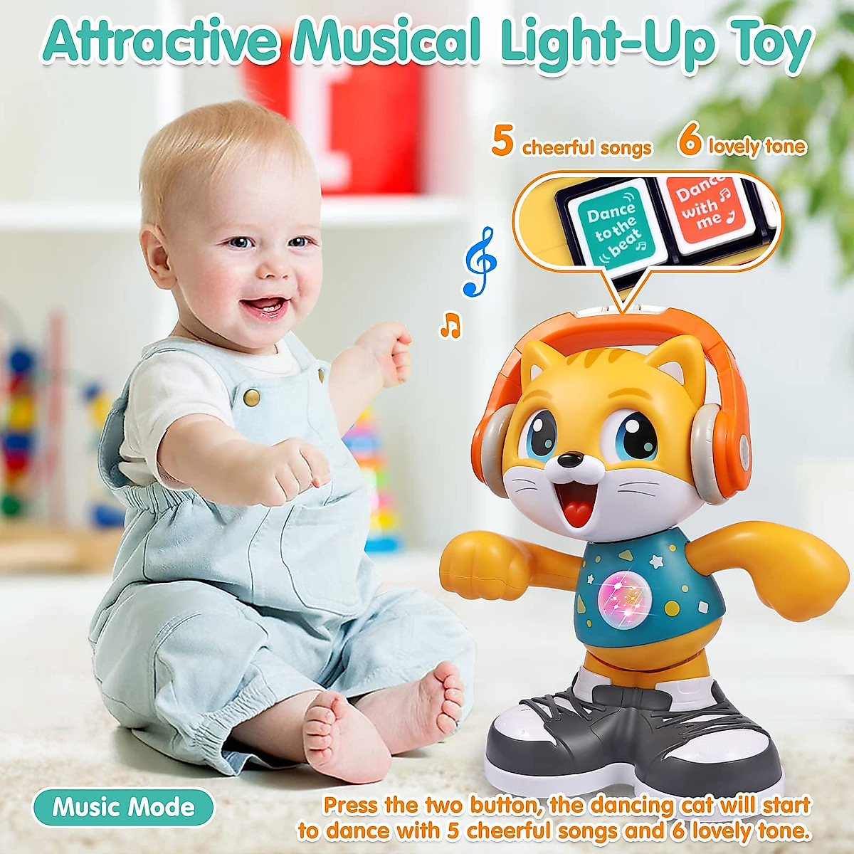 WITALENT Baby Toy 12-18 Months Talking Dancing Cat Toy for 1 Year Old Boys Girls Light Up Music Toddler Toys 1-2 Recording Interactive Early Educational Toys Gifts for 1 2 3 Years Old Boys Girls