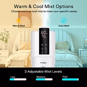 VIVOSUN 9L Air Humidifier, 2-in-1 Top Fill Cool & Warm Mist Humidifier, Indoor Ultrasonic Humidifier with Essential Oil Box & Remote Control for Bedrooms, Offices, Plants, Babies