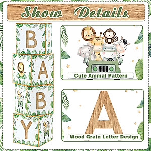 Safari Baby Boxes for Baby Shower Decorations - 4pcs Sage Green Woodland Animal Balloon Boxes ，Safari Baby Shower Decorations for Boy Jungle Birthday Party， Wild One Party Backdrop Decor Supplies