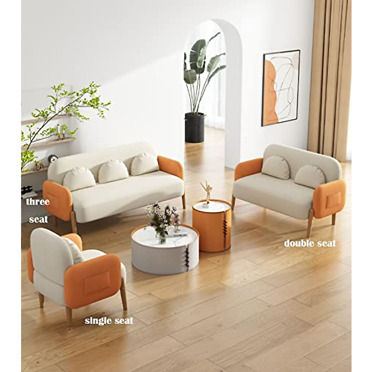 Sofa Couch Solid Wood Frame Breathable Flannelette Fabric Sofa Couch Modern Living Room Sofa with Throw Pillows Comfortable High Rebound Sponge Cushions for Living Room Bedroom Office