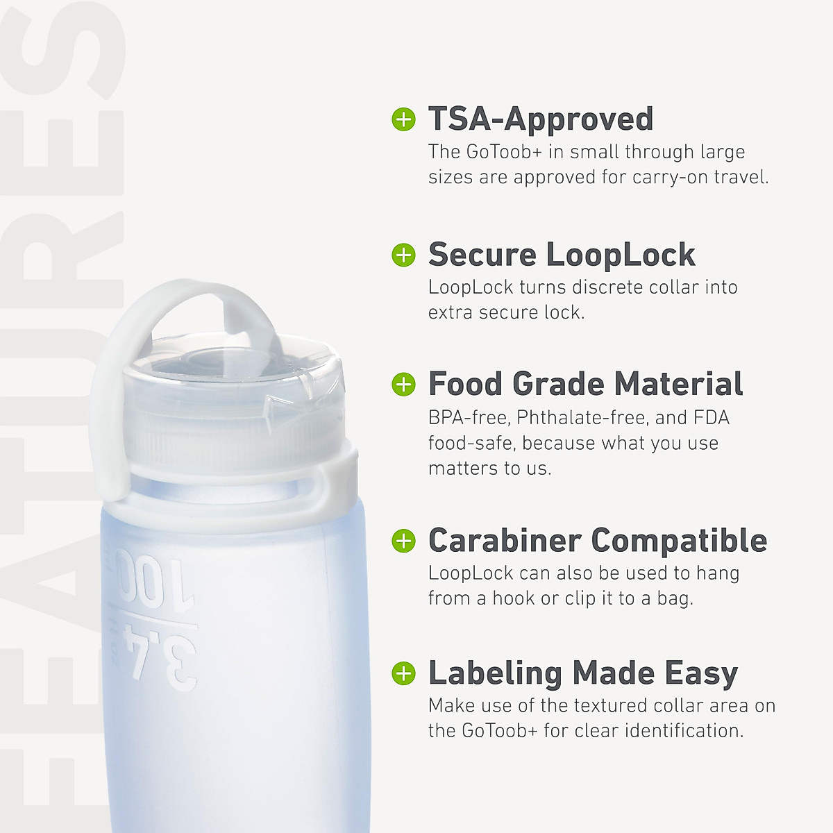 humangear GoToob+ 3-Pack (Medium) | Refillable Silicone Travel Bottle | Locking Lid | Food-Safe Material, Clear/Red/Orange, Medium (2.5 fl.oz.; 74ml)