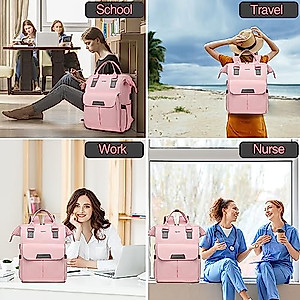 Laptop Backpack Travel Women Bag- 15.6 Inch Computer Backpack Anti Theft Daypack Casual School Bag College Backpack Teacher Nurse Work Book bags with USB Charger for Teens Girls Women Students Pink