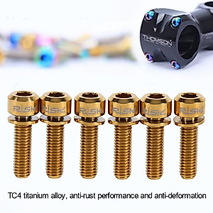 VGEBY Titanium Alloy Hex Tapered Bike Bolt, 6Pcs Stainless Steel Bike Parts Bike Stem Bolt with Washer Screw Bike Stem Bolts Titanium Bolts BMX Accessories (Golden)