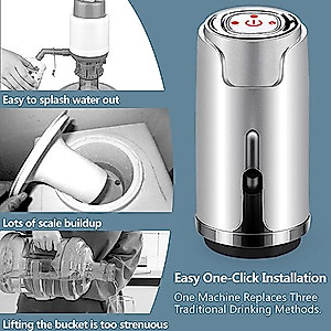 Water Pump for 5 Gallon Bottle, Electric 5 Gallon Water Dispenser Universal USB Charging Drinking Water Bottle Pump(Silver)
