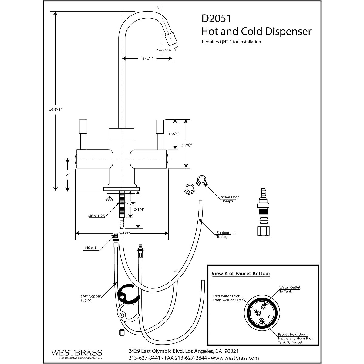 Westbrass CO142-26 Contemporary 10" 2-Lever Handle Hot and Cold Water Dispenser Faucet Kit with Filter, Kitchen Sink Strainer & Disposal Trim Set, Polished Chrome
