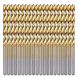 20pcs 7/64in x 2-5/8in, HSS Titanium Coated Drill Bits, Jobber Length, Straight Shank, Metal Drill for General Purpose
