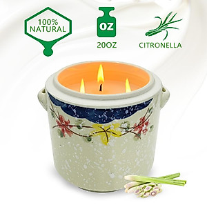 Witcreate Outdoor Indoor Large Citronella Candle, 20OZ, Coarse Pottery Container, Patio, Camping
