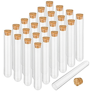 Oungy 60 PCS 20x150mm Plastic Test Tubes with Cork Stoppers 35ML Clear Bath Salt Tubes Gumball Candy Tubes Container Vials for Scientific Experiments Party Favors Decorate Candy Storage
