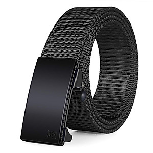 FAIRWIN Men's Ratchet Web Belt,1.25 inch Nylon Automatic Buckle Belt,No Holes Invisible Belt for Men(Black, S)
