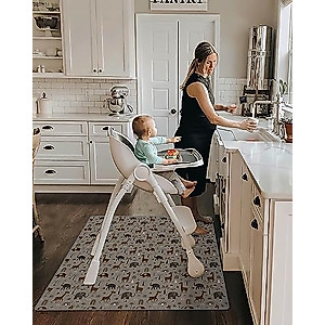 Baby Splat Mat for Under High Chair, 51 x 51 Inch Splash Mat, Waterproof and Washable Spill Mat, Anti-Slip Floor Protector, Elephant&Giraffe