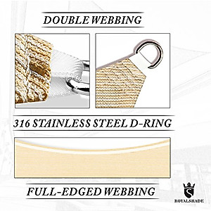 Royal Shade 12' x 16' Beige Rectangle Sun Shade Sail Canopy Outdoor Patio Fabric Shelter Cloth Screen Awning - 95% UV Protection, 200 GSM, Heavy Duty, 5 Years Warranty, We Make Custom Size