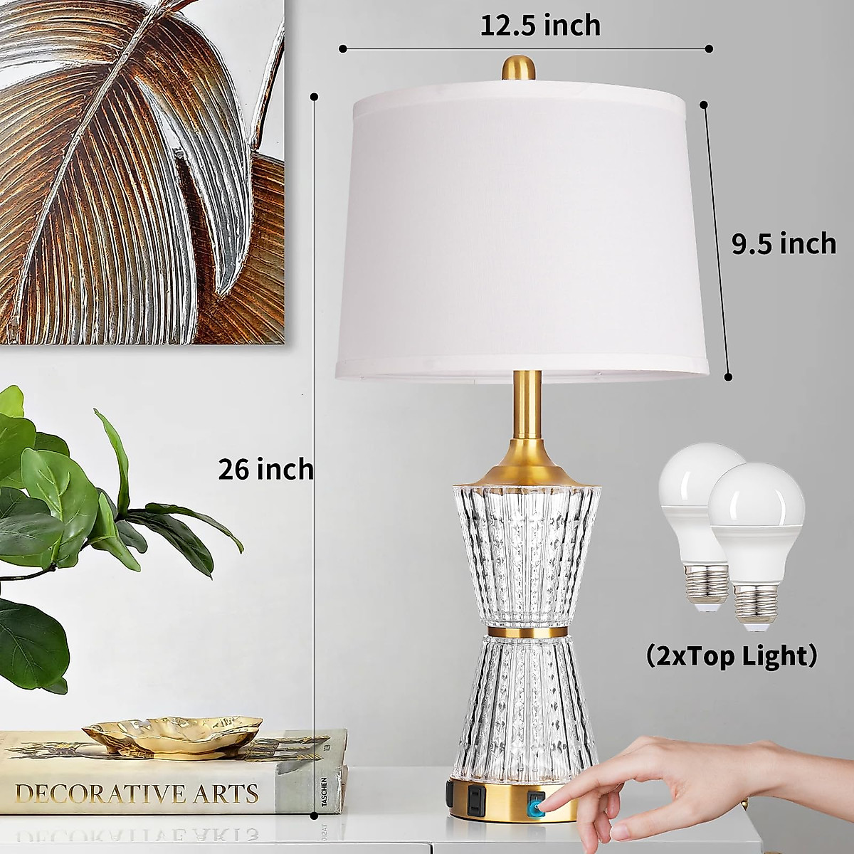 26" Modern Table Lamps, Gold Set of 2 Table Lamps Night Light with 2 USB Charging Ports & AC Outlet, Bedside Nightstand Lamp White Shade for Living Room Bedroom Home Decor(2 LED Bulbs Included)