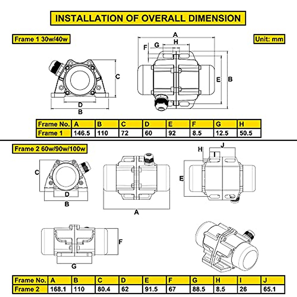 VEVOR AC Concrete Vibrator 110V, Motor Vibrating Motor 90W Single Phase AC Electric Vibrating Motor Aluminum Alloy Case 3600rpm Asynchronous Vibration Motor 2M Cable Concrete Vibrator IP65 Waterproof