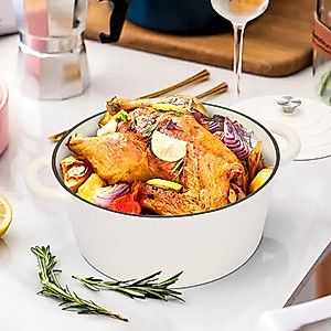 Uniflasy Cast Iron Dutch Oven Pot with Lid, 6 Quart Enameled Cast Iron Dutch Oven with Big Dual Handles, Stock Pot, Bread Oven for Sourdough Bread Baking, Pot Oven for Versatile Cooking, White