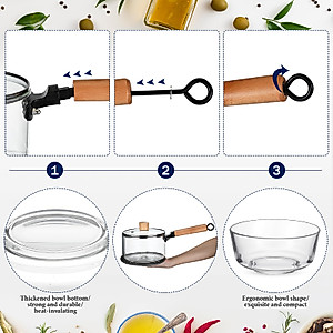 SiliFine Set of 4 Christmas Simmer Pots for Stove Including Glass Pot with Lid for Stove Top, Clear Bowl, Sponge Brush, Silicone Pad Glass Cookware for Cooking Noodle, Soup(60 oz,Long Handle)