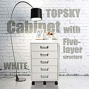 TOPSKY 5 Drawer Mobile Cabinet Fully Assembled Except Casters Built-in Handle (White)