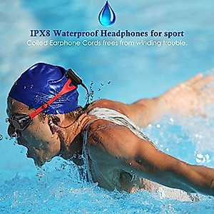 AGPTEK IPX8 Waterproof in-Ear Earphones, Coiled Cable Swimming Earbuds with Stereo Audio Extension Cable, Wired, Black