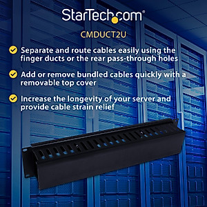 StarTech.com Horizontal 2U Server Rack Cable Management Finger Duct w/ Cover - 19" Network Rack Wire Duct Raceway Panel - Slotted Wire Duct (CMDUCT2U)