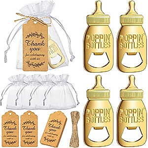 Popping Bottle Openers Baby Shower Return Favors for Guests Cute Bottle Opener Decorations and Souvenirs with Organza Bags Thank You Tags for Theme Party Favors (Retro Style,73 pieces)