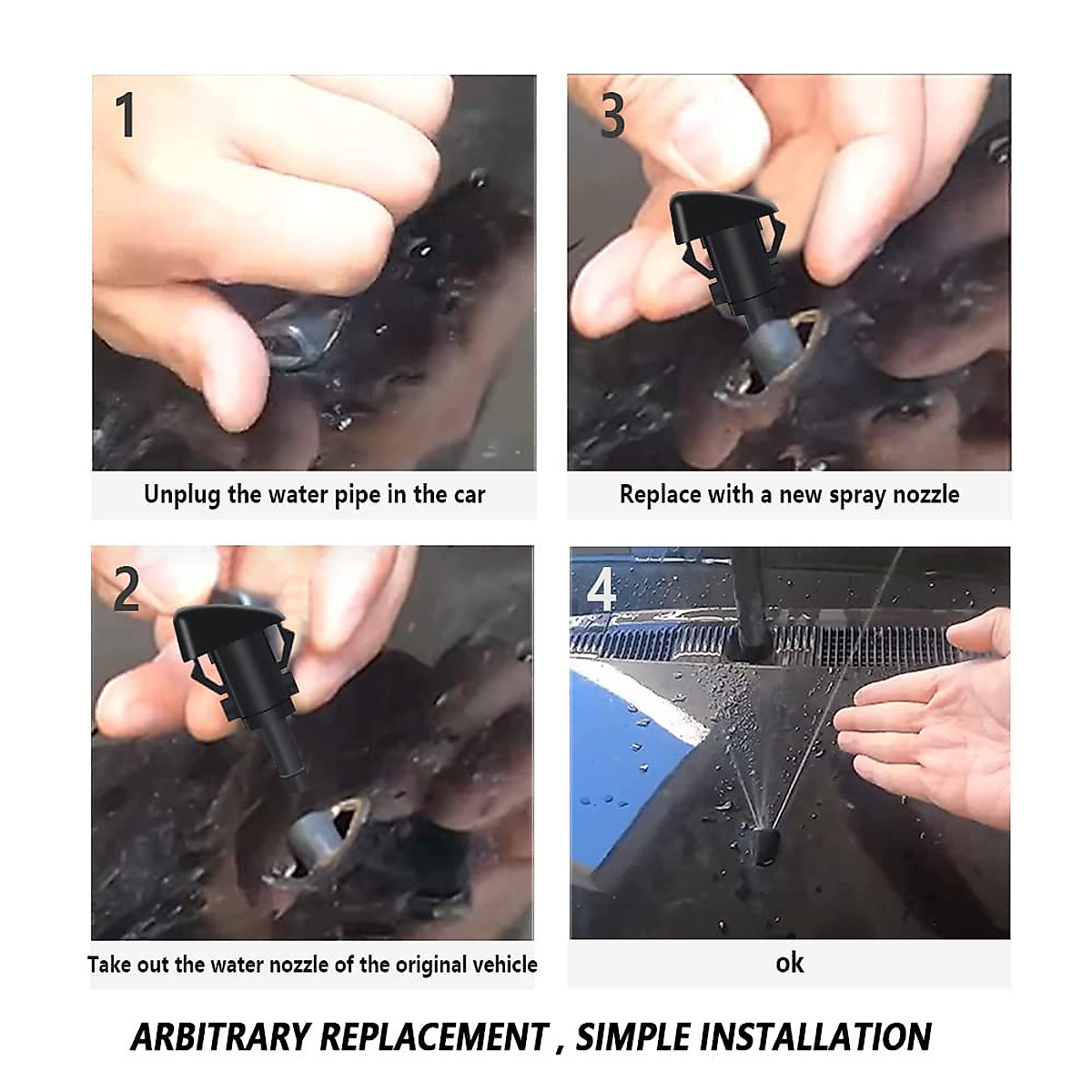 Windshield Washer Hose Repair Kit(2M Hose +2 Connectors +2 Windshield Washer Nozzle+2 Gaskets),OEM: #5113049AA 4805742AB 5160308AA 5116079AA (Hose Kits)