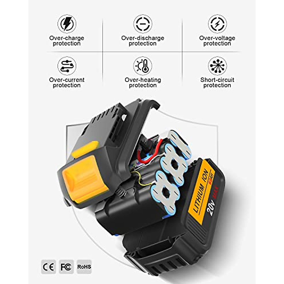 TeenPower Replacement for Dewalt 20V Battery 6000mAh 2/pk Compatible with Dewalt 20v max Battery DCB205 DCB206 DCB204 DCB200 DCB203 DCB201