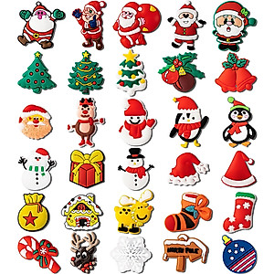 HLARTNET 30PCS Christmas Holiday Shoe Charms for Shoes Decorations, PVC Different Accessories Charms for Christmas Party Gift Favors