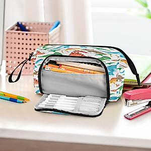 DEHOZO Portable Pencil Case Pen Bag with Zipper, Dinosaurs Dino Animals Large Pencil Pouch Pen Case Stationery Bag for Office School Student, Multifunctional Pen Box for Girl Boy Men Women