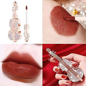 Gireatick Long Lasting Matte lipstick in Velvety Red, Unique Violin Appearance Design, Waterproof Durable Mist Liquid Lipstick with Gift Box
