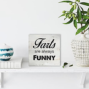 Rustic Farts are Always Funny Bathroom Wood Box Sign Humor Toilet Wooden Box Sign Farmhouse Home Restroom Desk Shelf Decor (5 X 5 Inch)