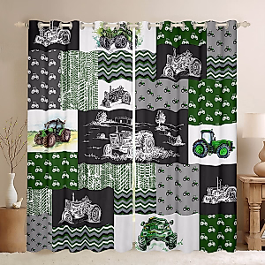 Erosebridal Green Tractor Window Curtains 76" Wx54 L Farm Vehicle Truck Window Drapes Cartoon Equipment Construction Harvester Grommet Curtains for Kids Boys Car Home Room Decor, Grey