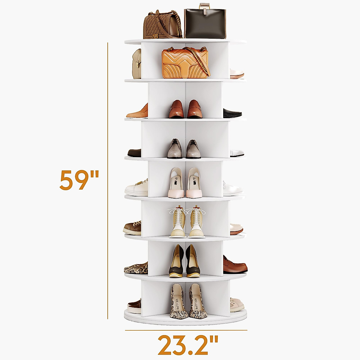 Brafab 7-Tier Rotating Shoe Rack Tower, 360-Degree Spinning Shoe Display Carousel, Revolving Vertical Shoe Shelf and Handbag Organizer Shelves for Closet Furniture, Round Lazy Susan Shoes Storage