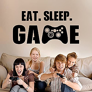 Eat Sleep Game Wall Decal Glow in The Dark Gamer Boy Wall Stickers Vinyl Video Game Room Decor Gaming Controller Wall Decals for Boys Bedroom Kids Girls Men Playroom Game Wall Decor… (Large Size, Sky blue)