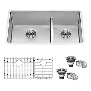 Ruvati 33-inch Low-Divide Undermount Tight Radius 60/40 Double Bowl 16 Gauge Stainless Steel Kitchen Sink - RVH7419