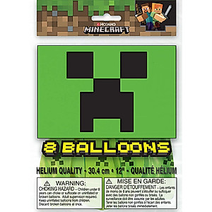 Multicolor Latex Minecraft Balloons (12") 8 Count - Vibrant & Durable Material, Perfect for Gamers' Epic Party Celebrations