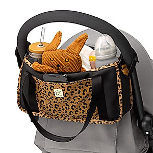 Petunia Pickle Bottom Wander Stroller Caddy | Perfect Baby Caddy to Keep Everything Organized | Multiple Carry Positions | Fits Most Strollers - Leopard Leatherette