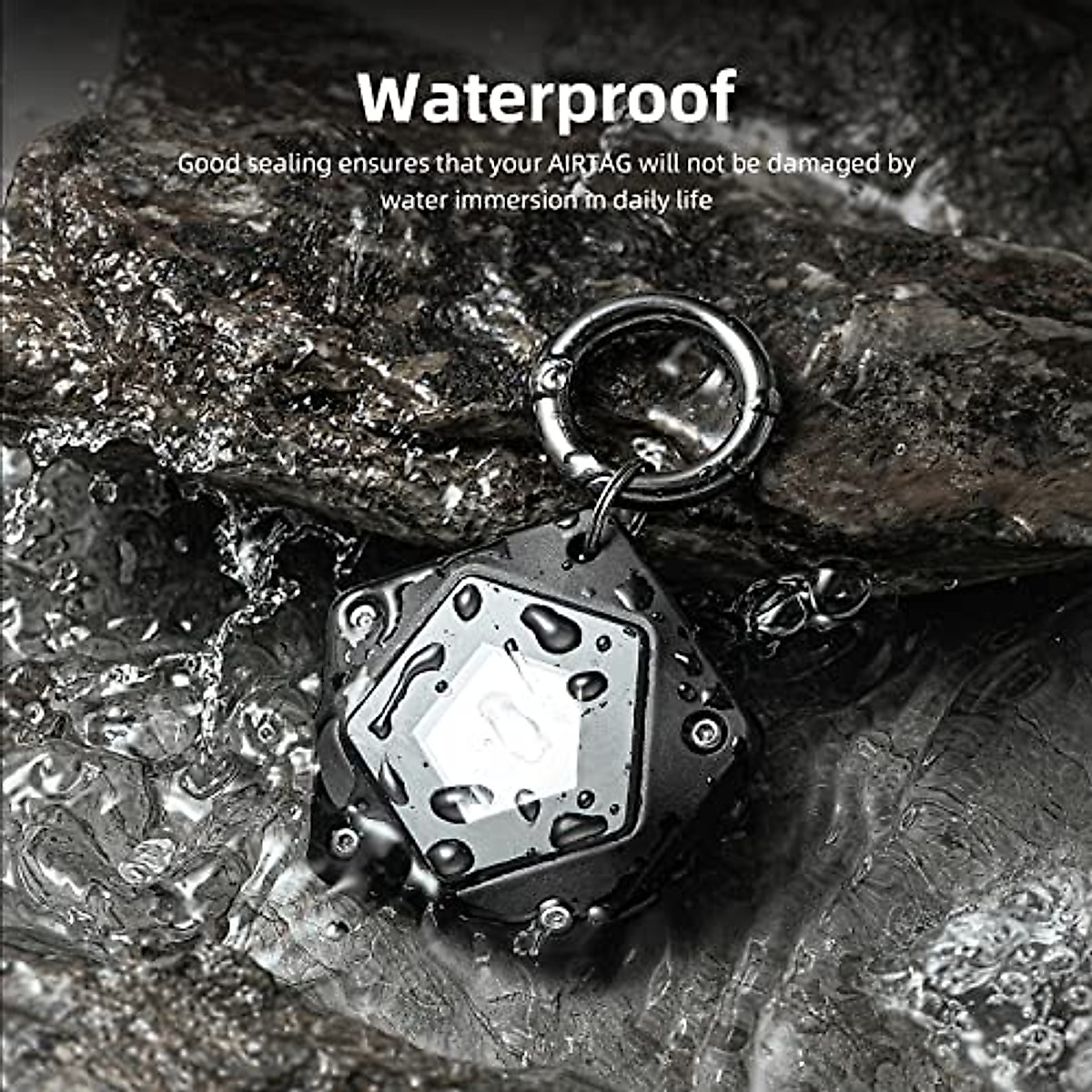 Jeanue-Compatible Apple Airtag Holder Keychain Case Waterproof, Heavy Duty Air Tags Tracker Cover with Strap Carabiner Key Ring Black 4 Pack