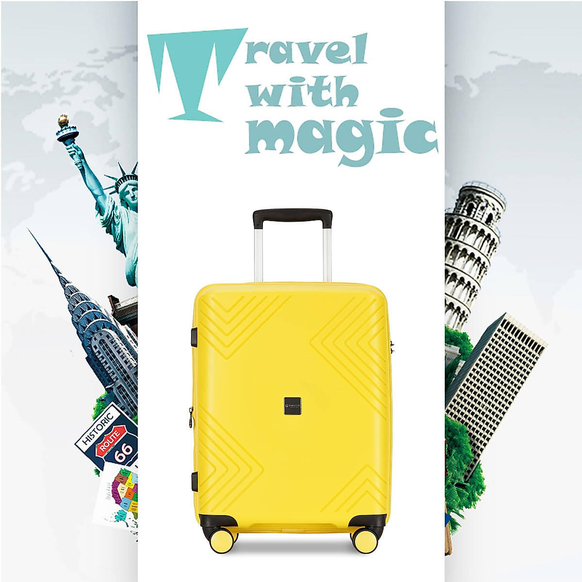 GinzaTravel Rune series expandable 3 Luggage Sets,Lightweight Hardside Suitcase With Spinner Wheels TSA Lock,PP material business fashion suitcase