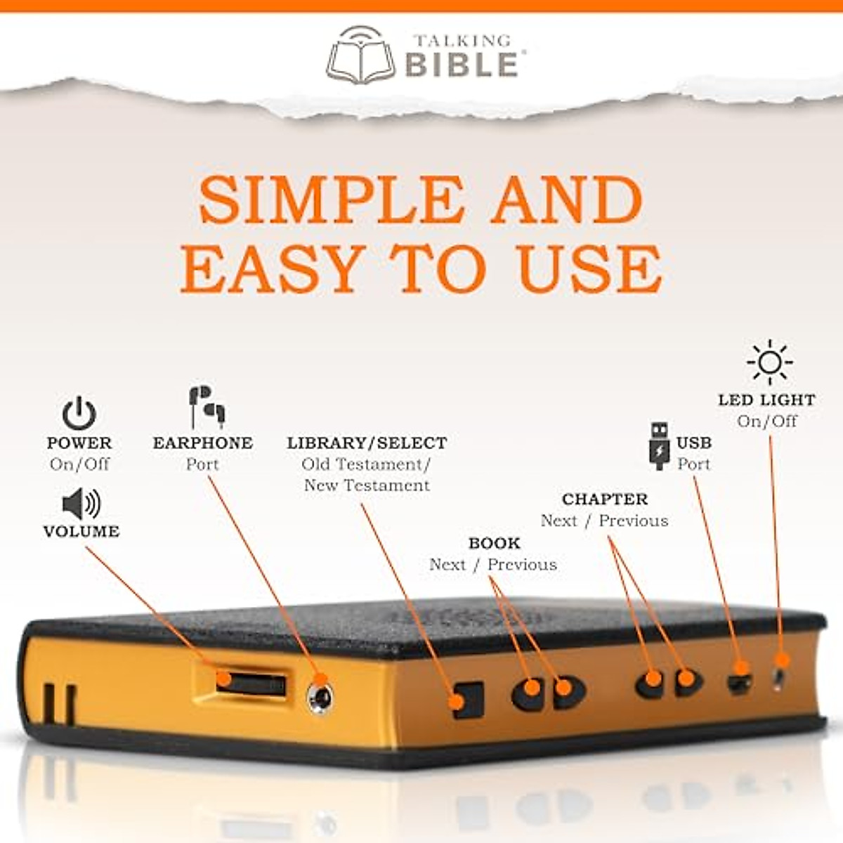 Talking Bible - Electronic Holy Bible Audio Player in English for Seniors, Kids and The Blind, Battery Powered, ESV (English Standard Version), Black