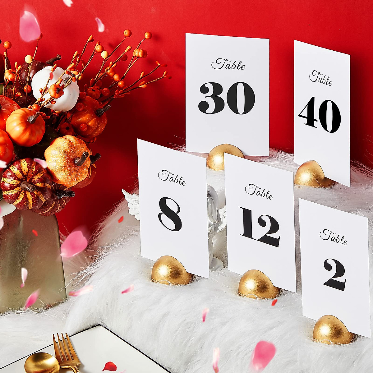 Taiyin 40 Sets Wedding Table Number Card Stock Signs with Round Stand 4 x 6 Inch 1-40 Gold Table Numbers with Stand Wooden Gold Card Holder for Wedding Reception Anniversary Party Restaurant Events
